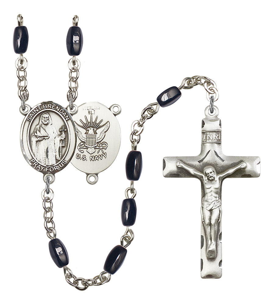 Saint Brendan The Navigator and Navy Rosary with Black Onyx Beads ...
