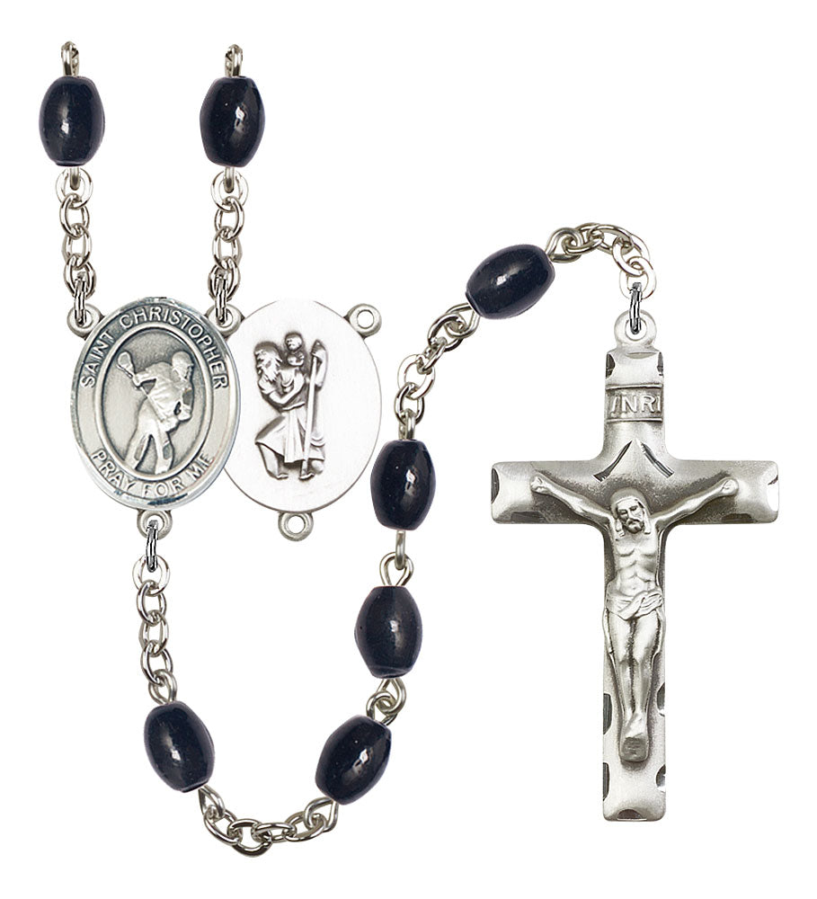 Saint Christopher and Lacrosse Rosary with 8X6mm Black Onyx Beads ...