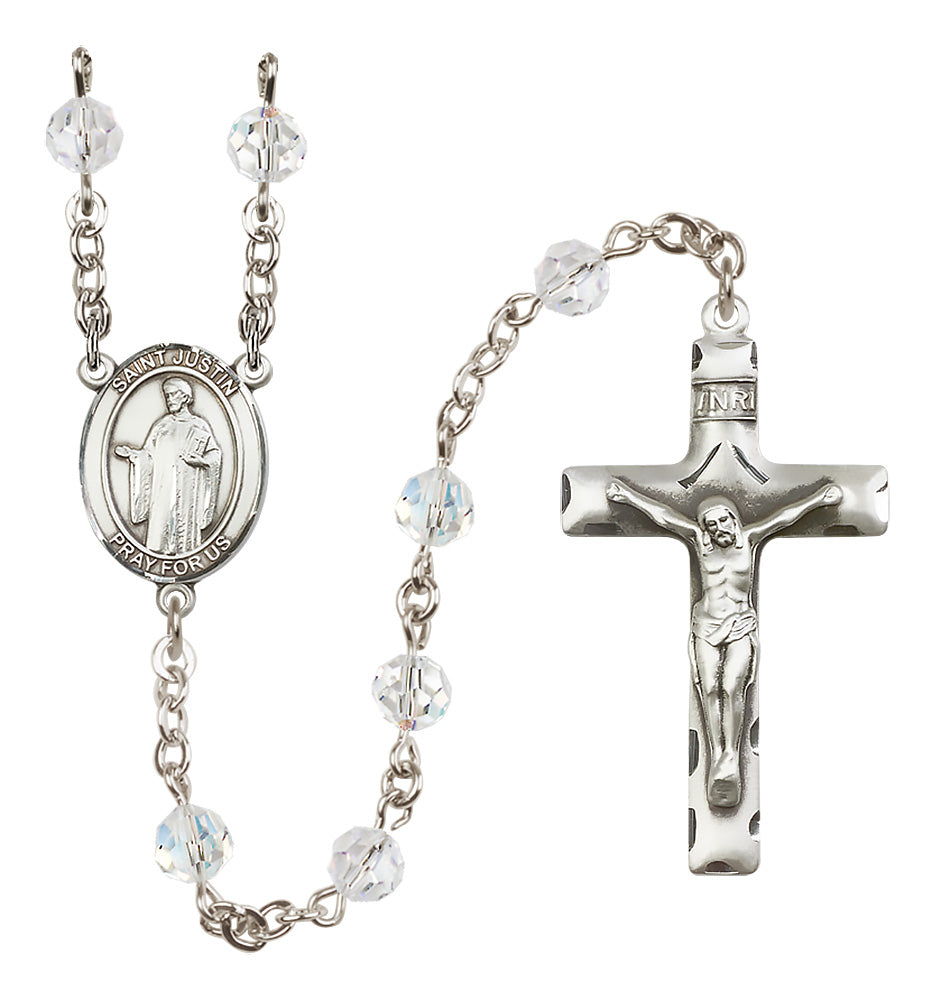 Sterling Silver 6mm Austrian Crystal Saint Justin Rosary in Crystal ...