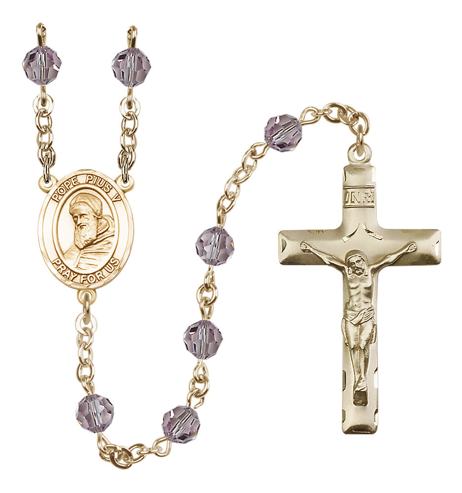 14 Karat Gold 6mm Austrian Crystal Pope Pius V Rosary in Light Amethyst ...