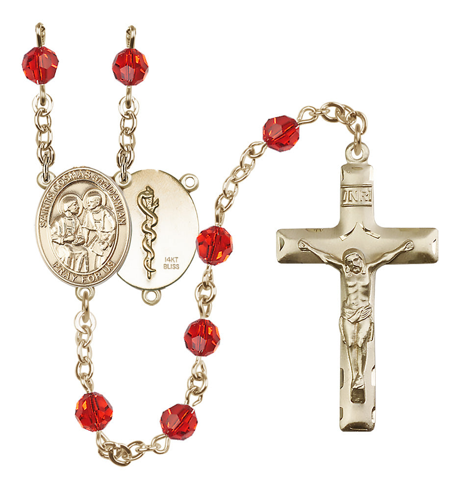 Saint Cosmas & Damian Rosary - Ruby Crystal Gold – CatholicShop.com