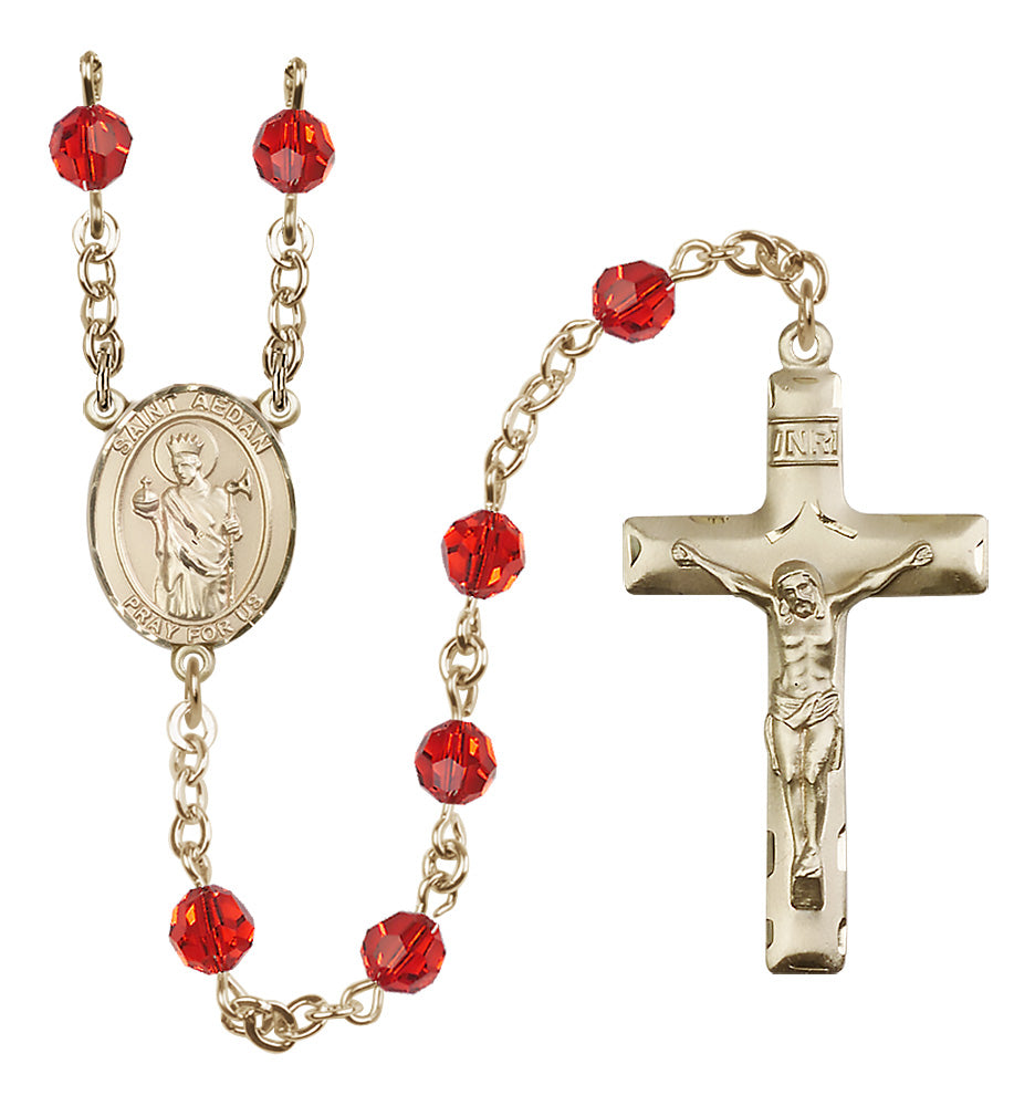 14 Karat Gold 6mm Austrian Crystal Saint Aedan of Ferns Rosary in Ruby ...