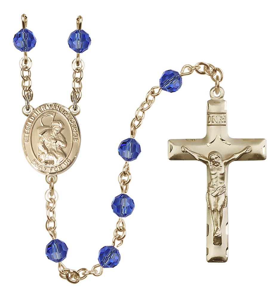 14kt Gold Blessed Herman Rosary | Sapphire – CatholicShop.com