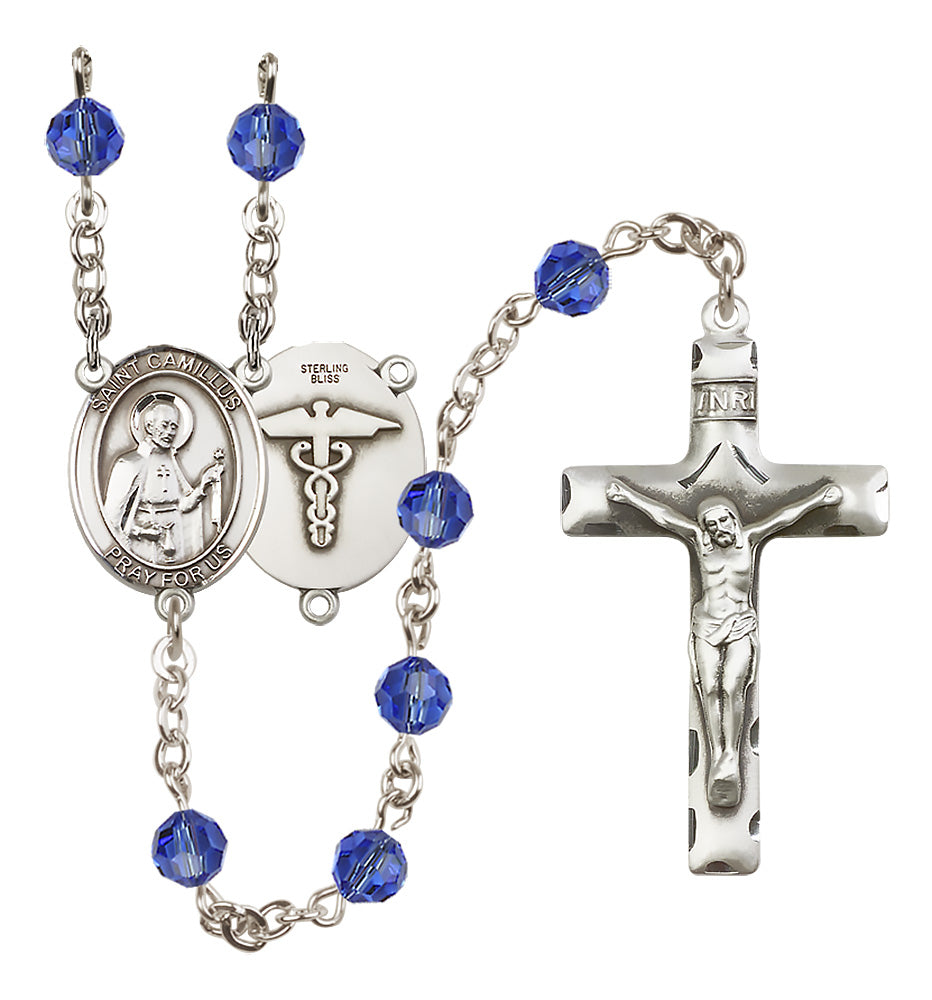 Saint Camillus Nurse Rosary | Sapphire Crystal – CatholicShop.com