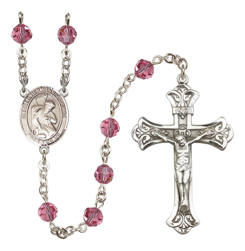 Sterling Silver 6mm Austrian Crystal Blessed Herman the Cripple Rosary ...