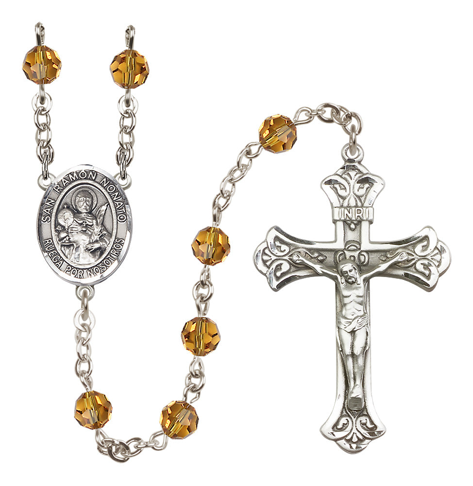 Sterling Silver 6mm Austrian Crystal San Ramon Nonato Rosary in Topaz ...