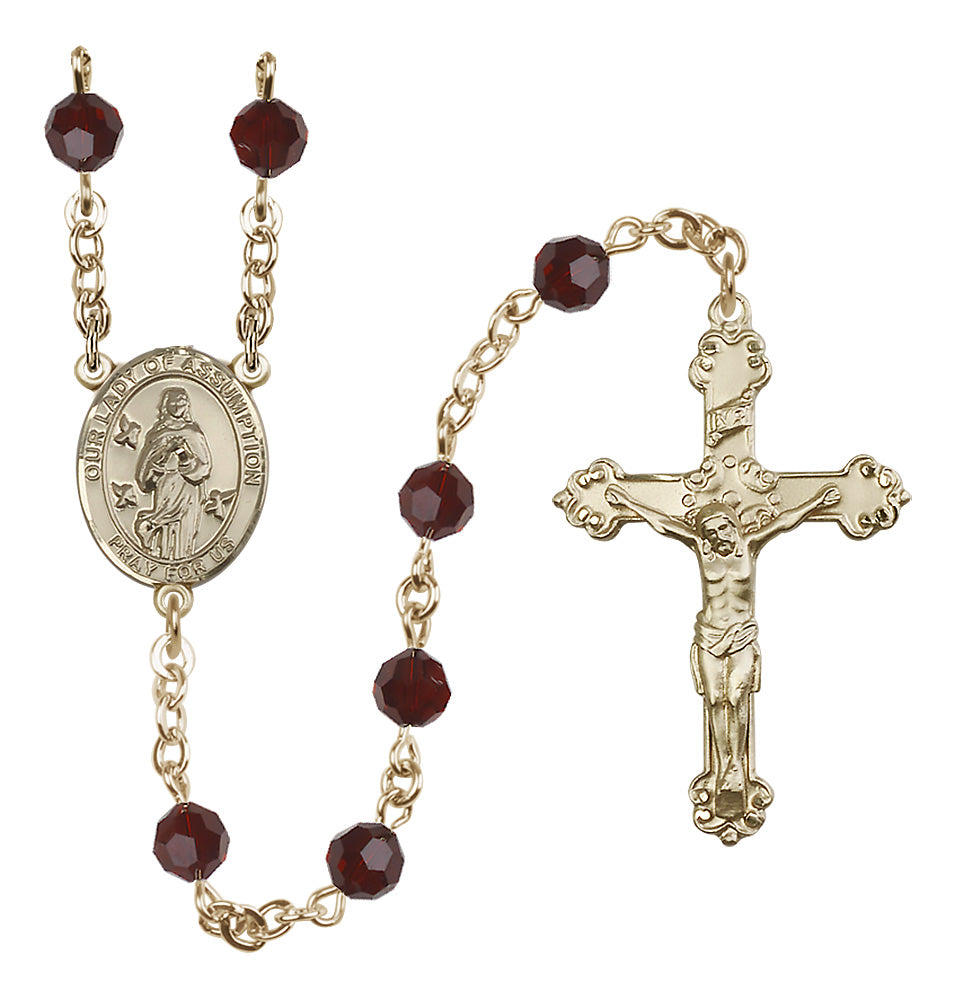 14kt Gold Our Lady of Assumption Rosary Garnet – CatholicShop.com