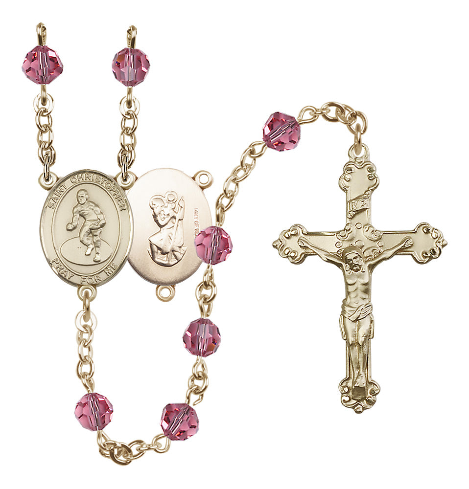 Saint Christopher Wrestling Rosary | Rose Gold – CatholicShop.com