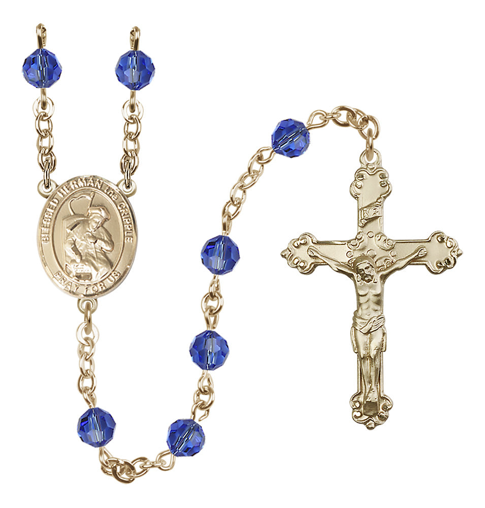 14 Karat Gold 6mm Austrian Crystal Blessed Herman the Cripple Rosary in ...
