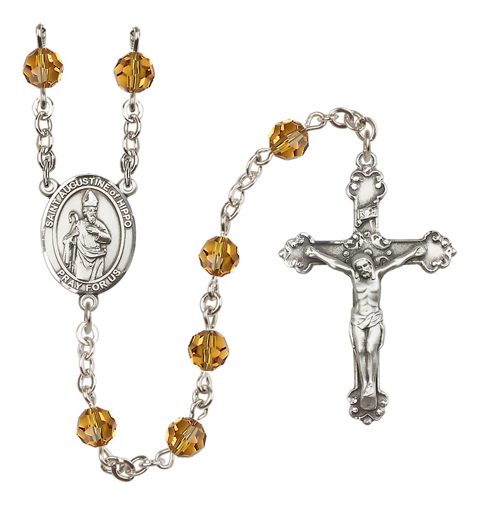 Saint Augustine Rosary | Topaz Crystal & Silver – CatholicShop.com