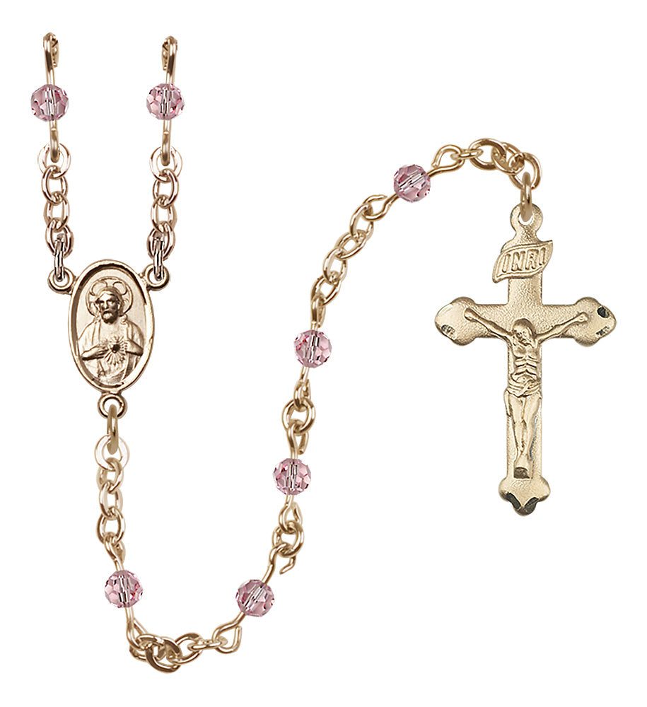 14 Karat Gold 4mm Austrian Crystal Scapular Rosary in Light Rose ...