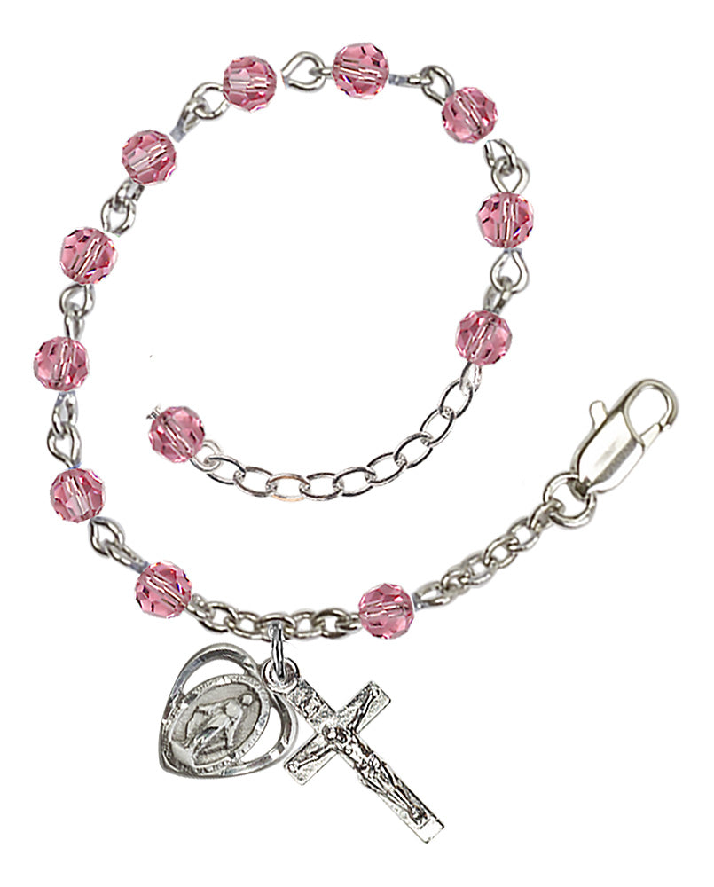 Adjustable Silver Plated 4mm Austrian Crystal Scapular Rosary in Rose ...