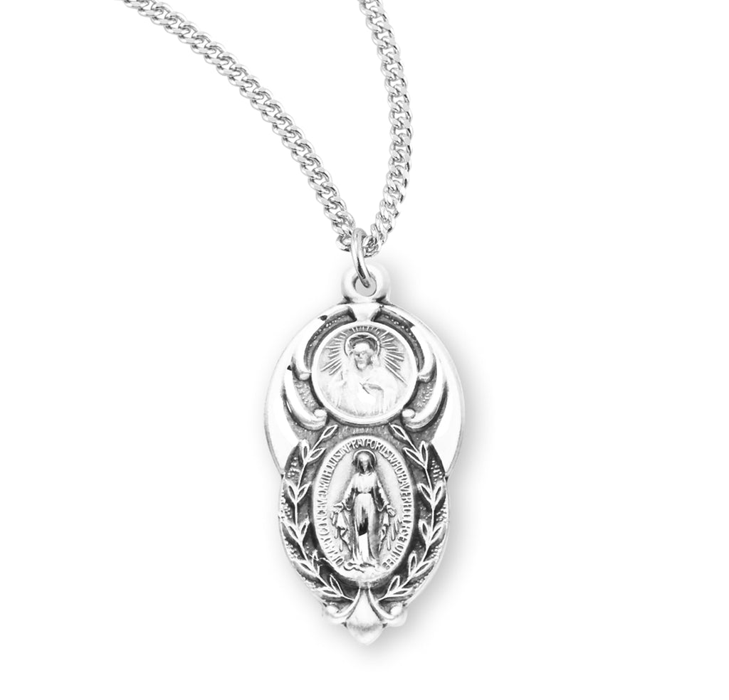 Sterling Silver Scapular and Miraculous Medal Combination with 18-inch ...