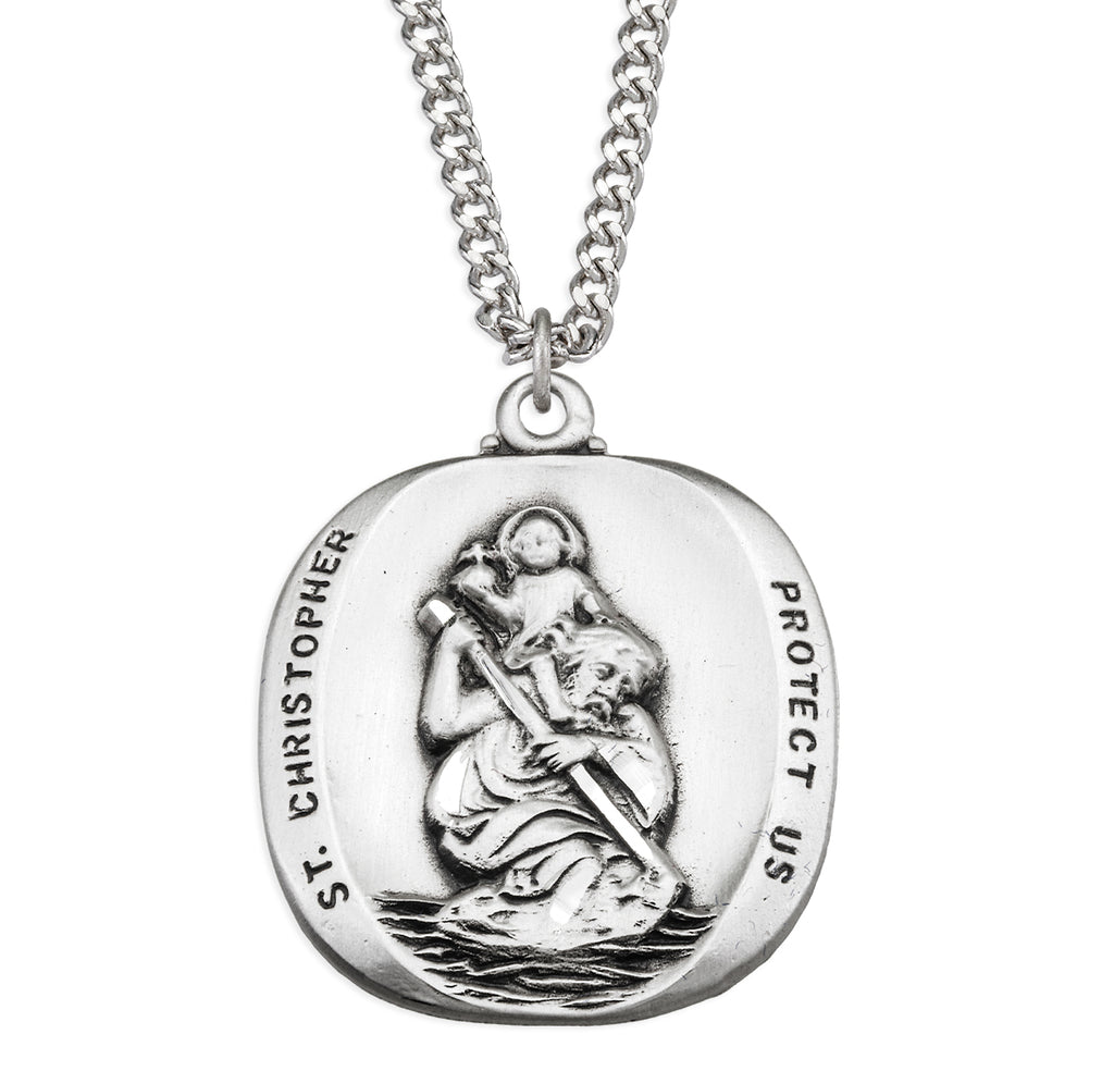 Sterling Silver Rounded Edge Square Saint Christopher Medal ...