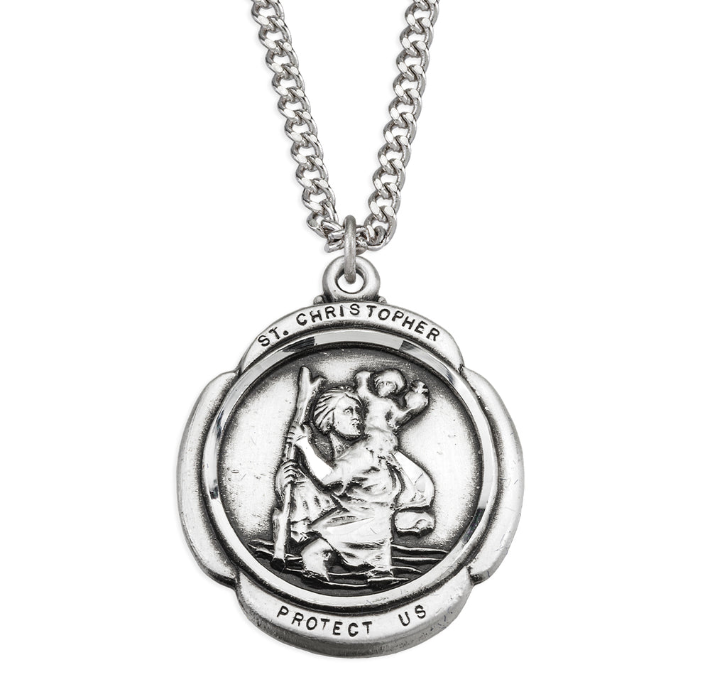 Saint Christopher Rounded Cross Sterling Silver Medal – CatholicShop.com