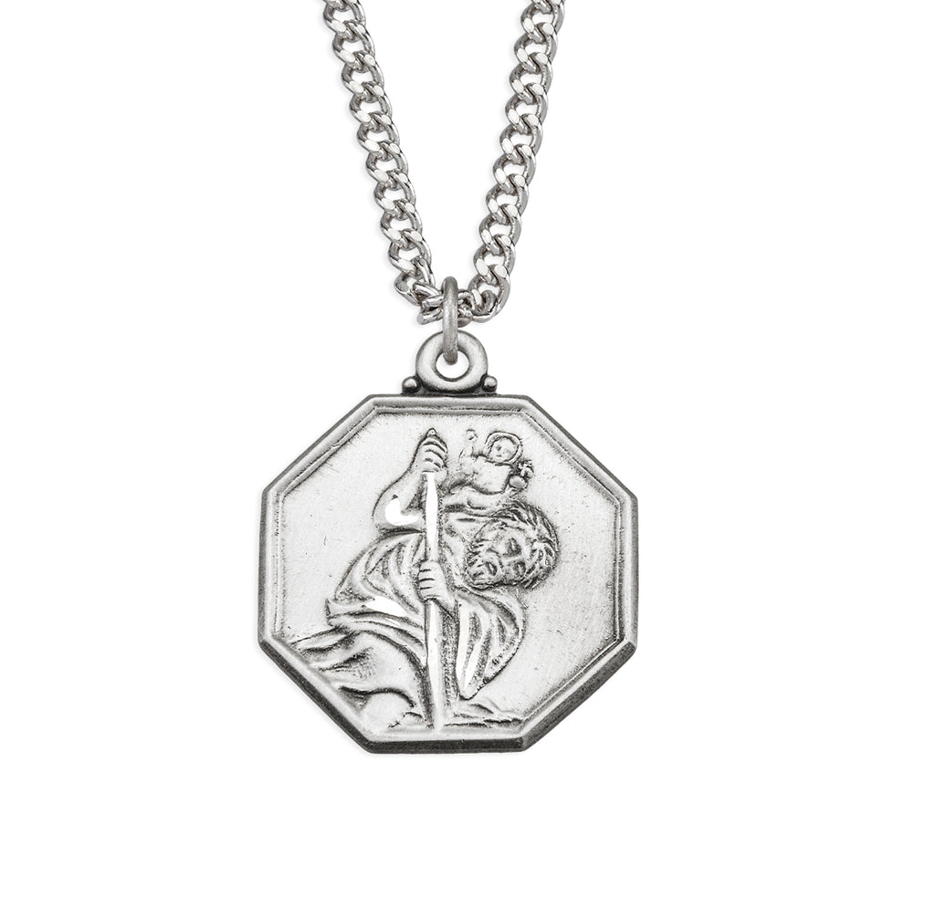 Sterling Silver Octagon shaped Saint Christopher Medal – CatholicShop.com