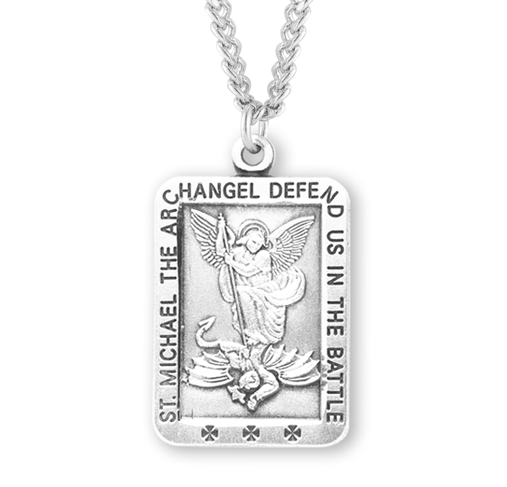Sterling Silver Rectangle Shaped Saint Michael Medal – CatholicShop.com
