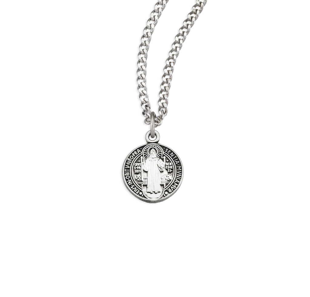 5/8 Sterling Silver Saint Benedict Medal with 18 Chain – CatholicShop.com