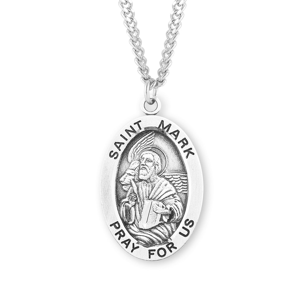 Sterling Silver Oval Shaped Saint Mark Medal – CatholicShop.com