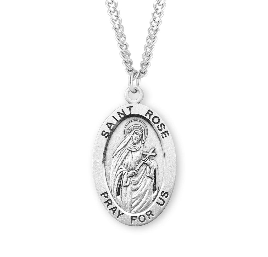 Sterling Silver Oval Shaped Saint Rose Medal – CatholicShop.com