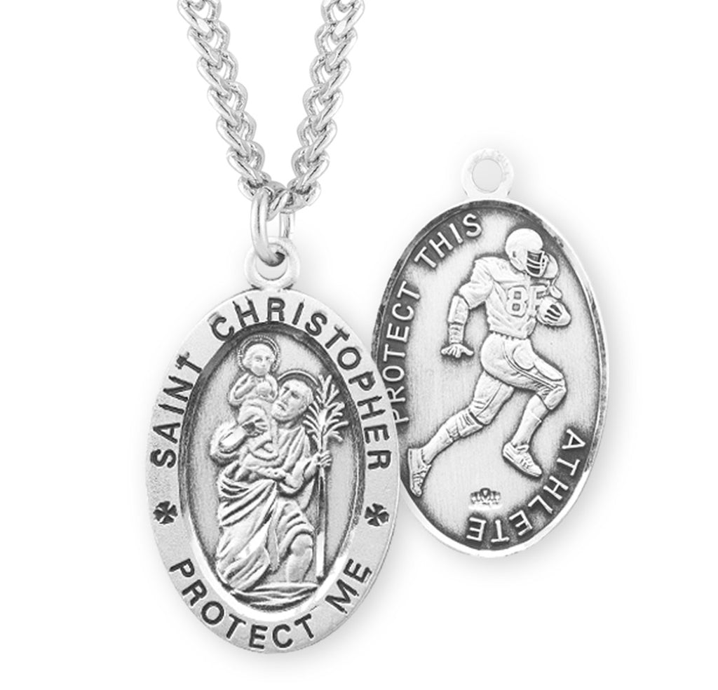 Sterling Silver Saint Christopher Football Athlete Medal – CatholicShop.com