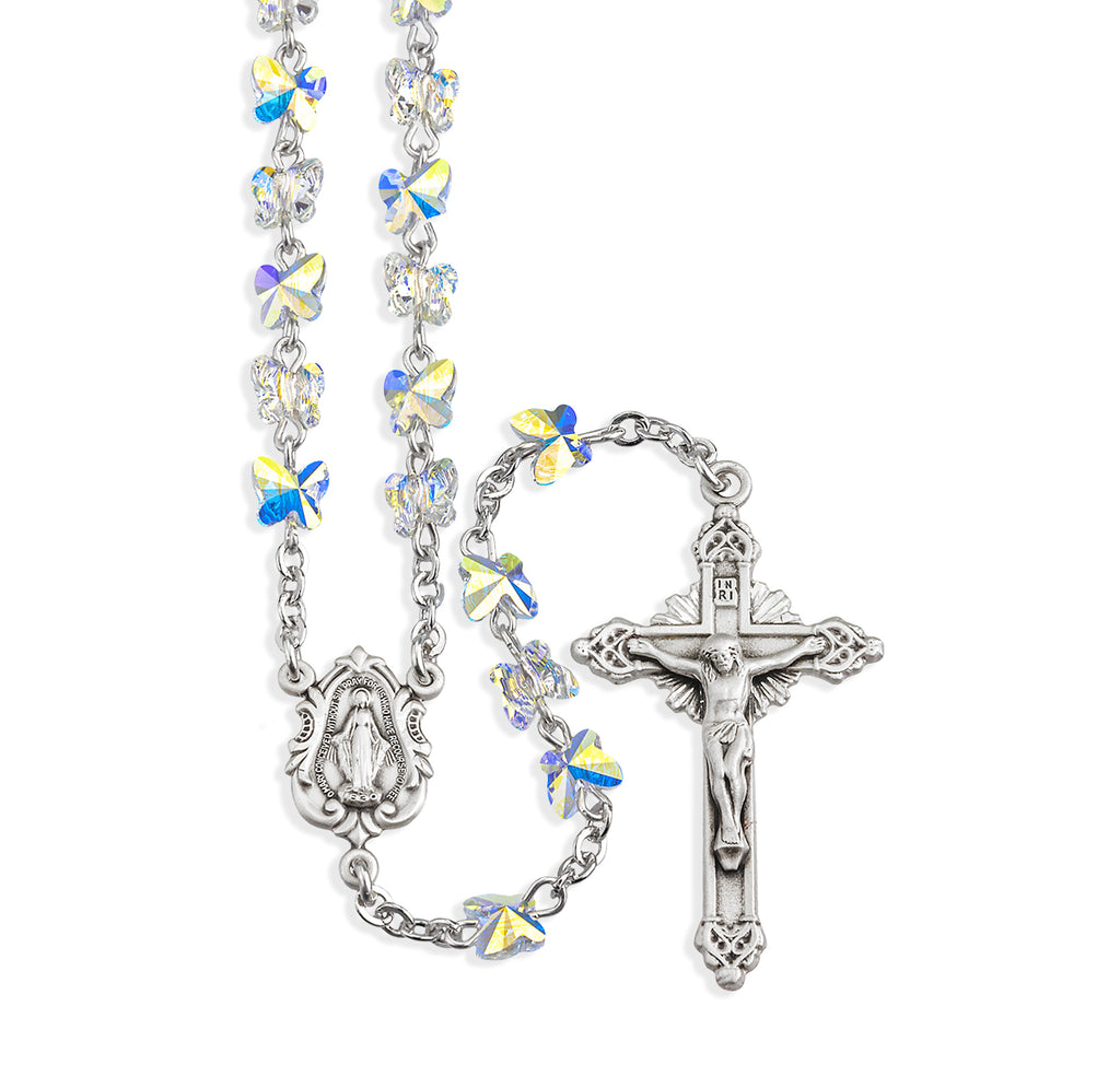 Aurora Borealis Austrian Crystal Sterling Rosary - Engravable ...