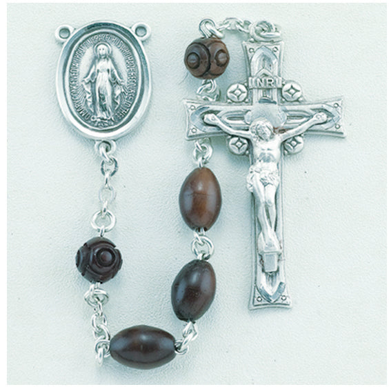 Sterling Silver Oval Maroon Cocoa Rosary | Miraculous Center and ...