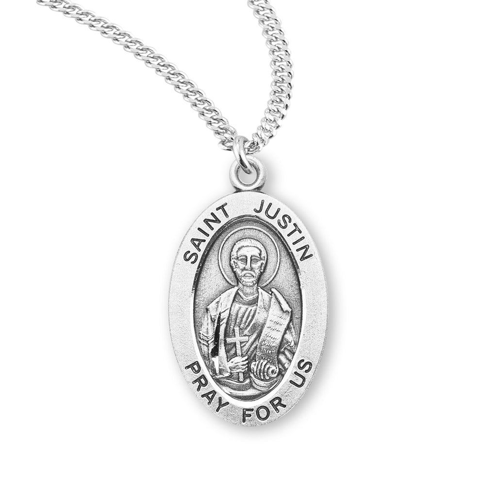Patron Saint Justin Oval Sterling Silver Medal – CatholicShop.com