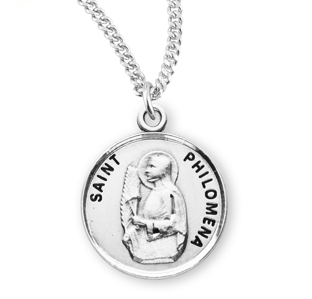 Sterling Silver Round Shaped St. Philomena Medal – CatholicShop.com