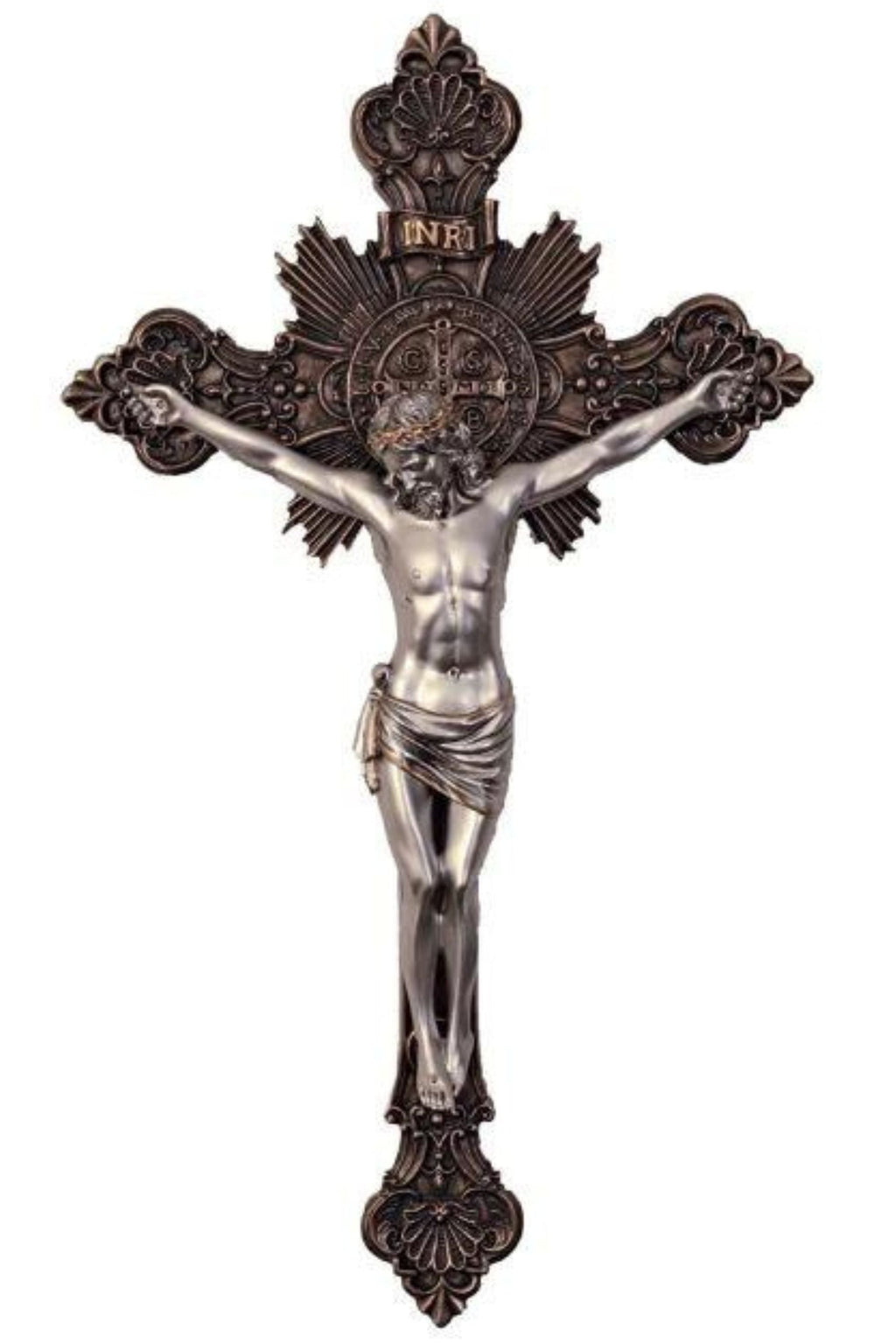 Saint Benedict Crucifix Cold Cast Bronze and Pewter Style 19-inch ...