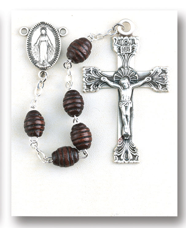 Maroon Oval Carved Wood Rosary - Engravable – CatholicShop.com