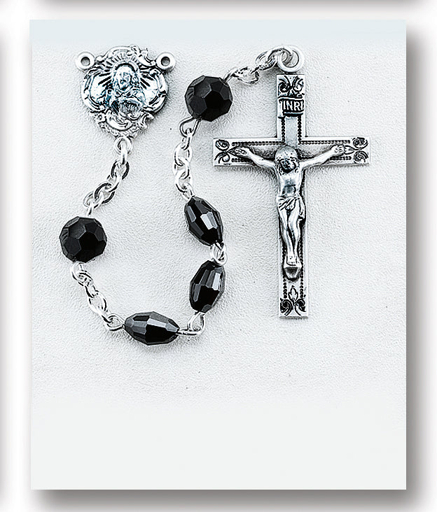 Jet Black Oval Austrian Crystal Rosary - Engravable – CatholicShop.com