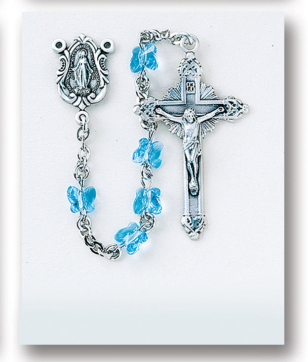 Aqua Austrian Crystal Butterfly Rosary - Engravable – CatholicShop.com