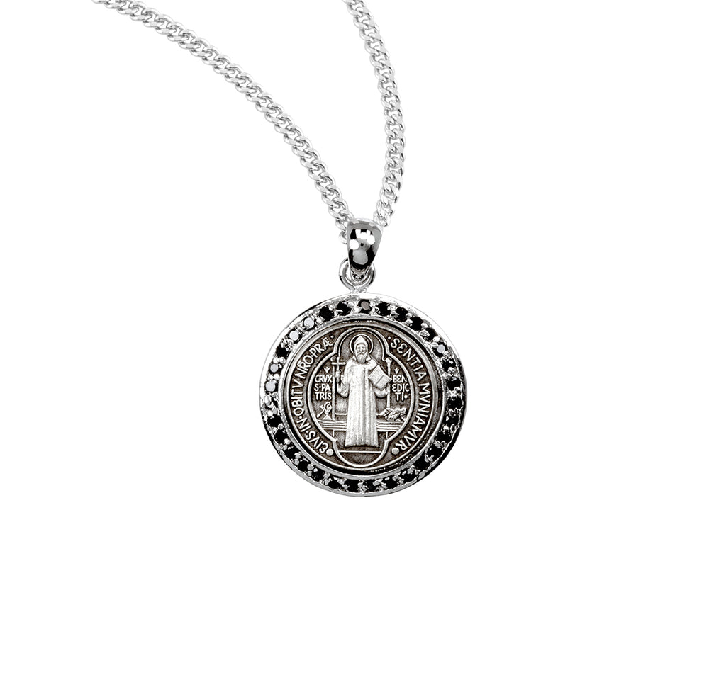 Saint Benedict Sterling Silver Medal with CZ – CatholicShop.com