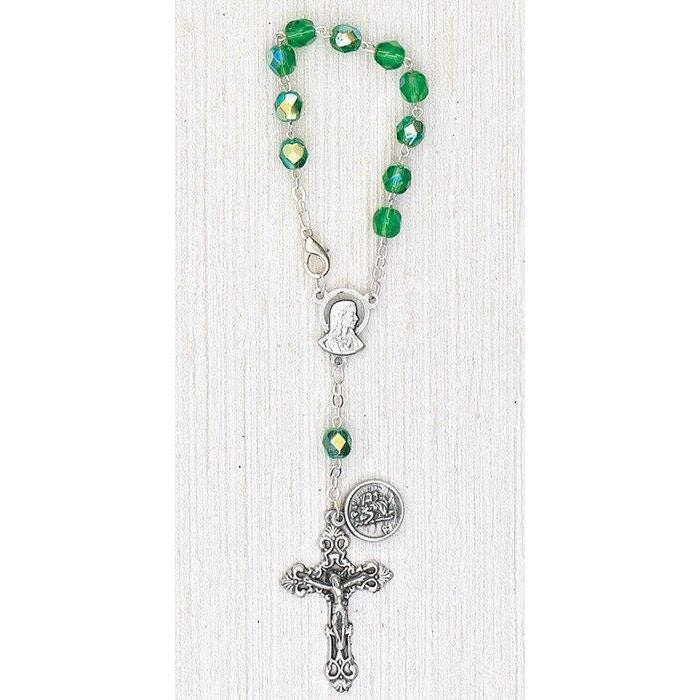 4-Pack - 6mm Glass Green Auto Rosary with Premium Centerpiece and ...