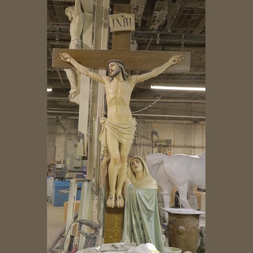 Calvary Jesus Cross with Mary Statue 110-inch – CatholicShop.com