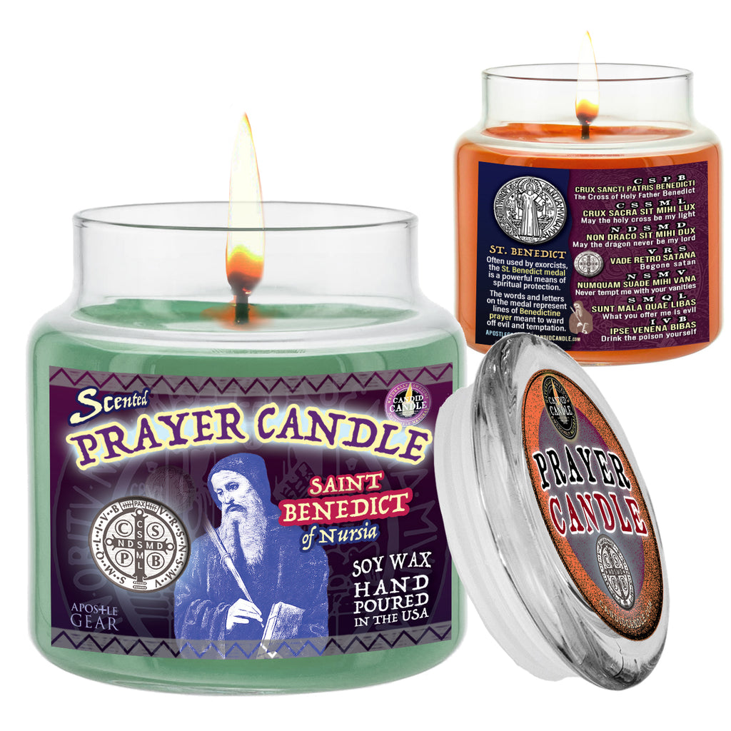 St. Benedict¬†Prayer Candle with Scented Soy - Deluxe Pillar Jar ...