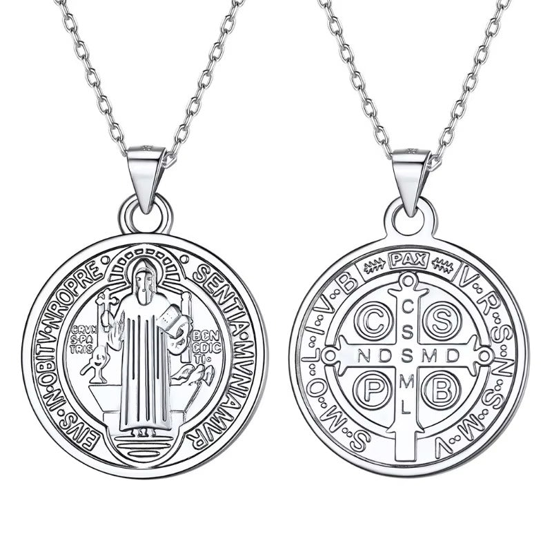 Platinum-Plated Sterling Silver St. Benedict Medal and Necklace ...